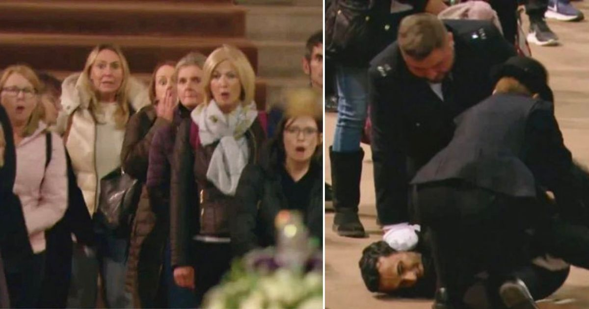 Chaos Erupts as Man Charges Queen's Casket – Dragged Out of Room by ...